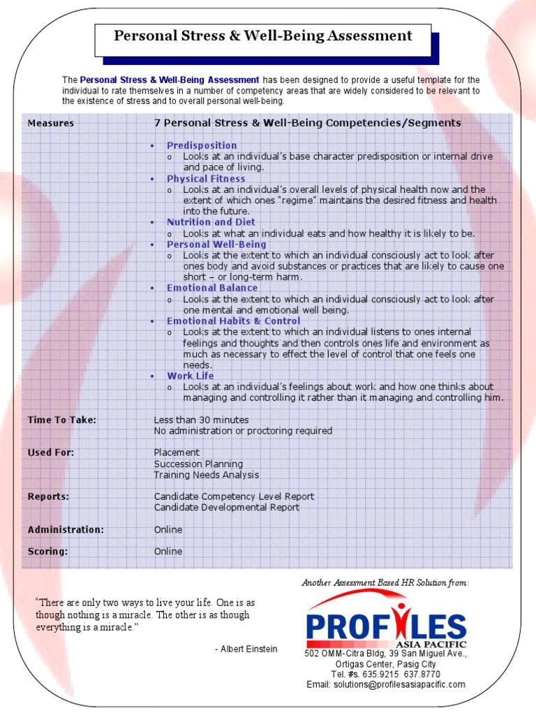 Personal Stress & Well Being Assessment | PDF
