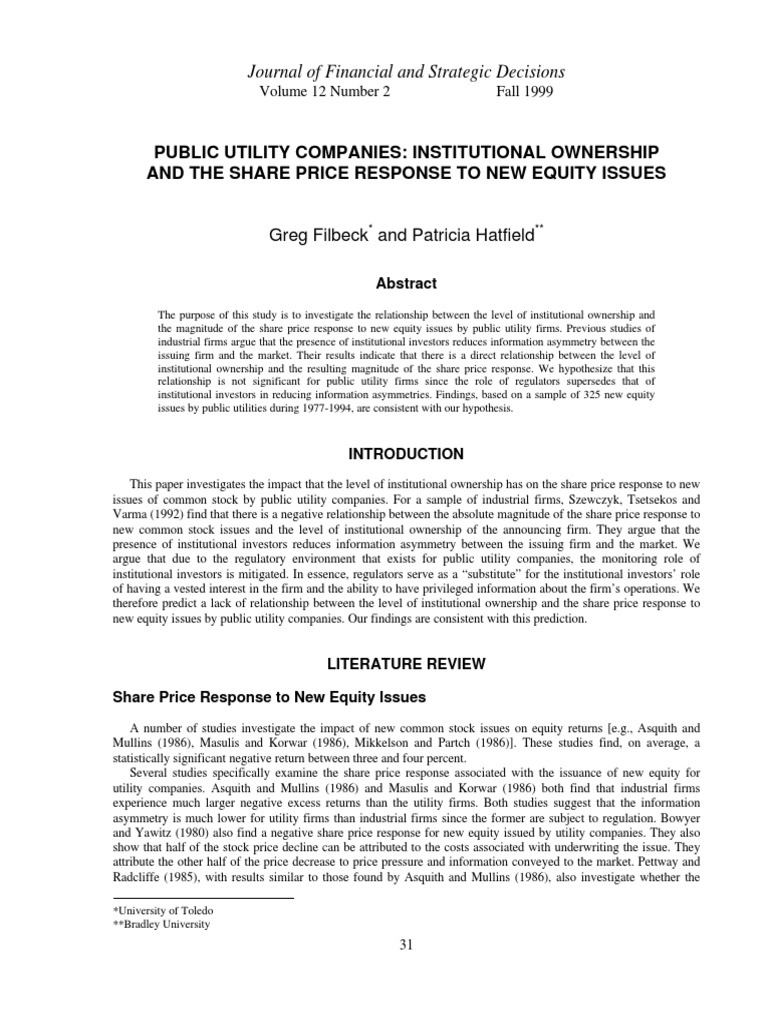 Institutional Ownership&Share Price Resp | PDF | Stocks | Securities ...