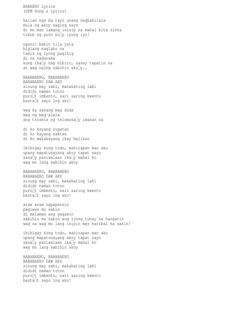 Babaero, Harana Lyrics | PDF