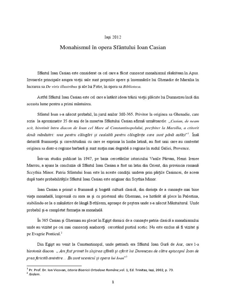 Monahismul În Opera Sfântului Ioan Casian | PDF