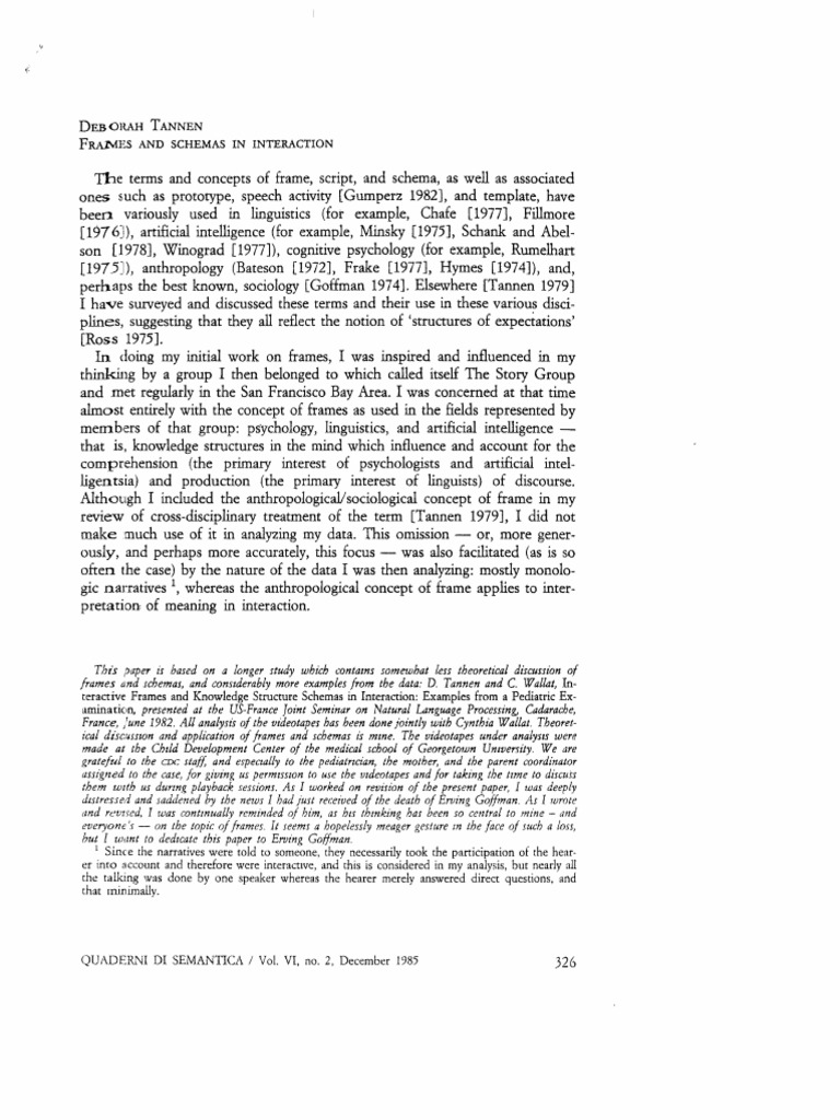 Frames and Schemas in Interaction | PDF | Schema (Psychology) | Linguistics