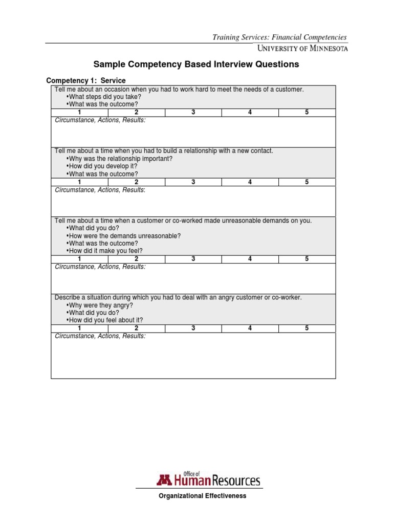 Sample Competency Based Interview Questions | PDF