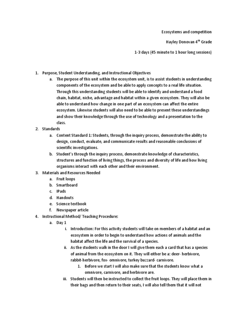 Ecosystems and Competition Lesson Plan | PDF | Pinniped | Ecosystem