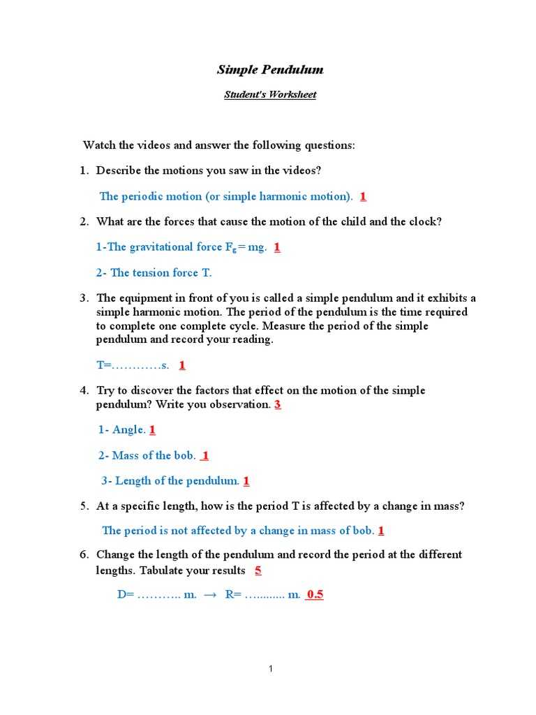 Simple Pendulum: Student's Worksheet | PDF | Pendulum | Mass