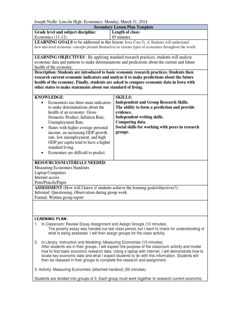 Economics Lesson Plan: Measuring Economies | PDF | Gross Domestic ...