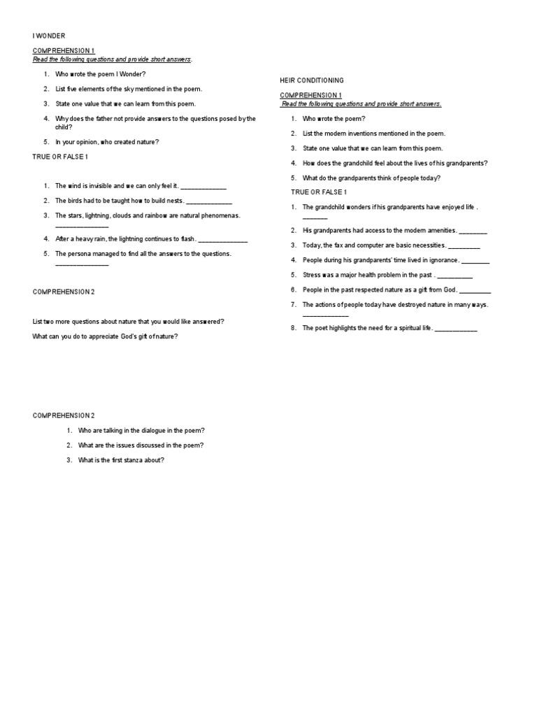 Nature and Poetry Comprehension Guide | PDF