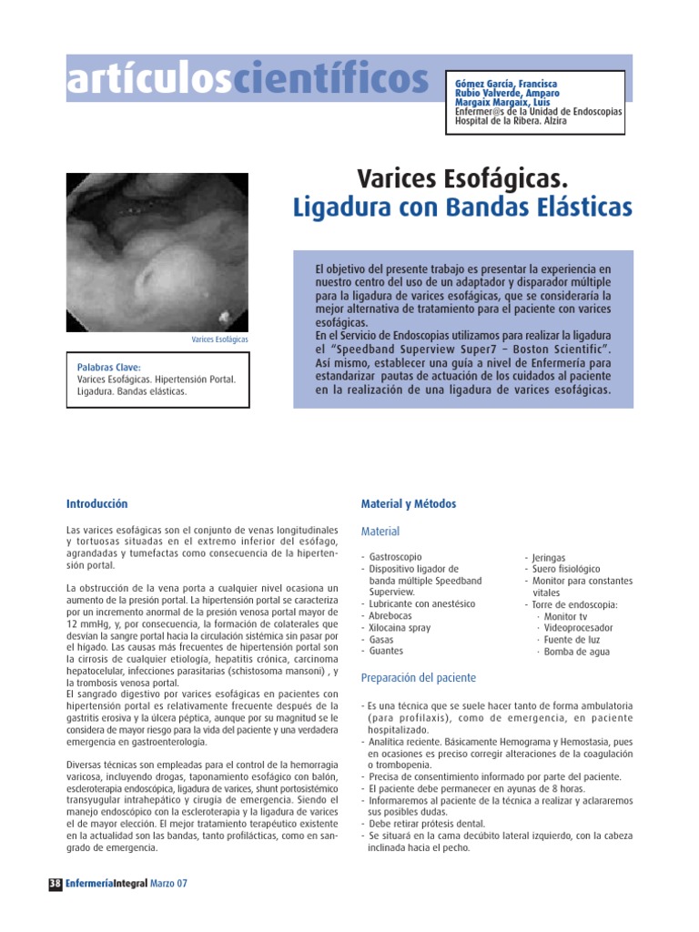 Ligadura de Varices Esofágicas con Bandas | PDF | Medicina CLINICA ...