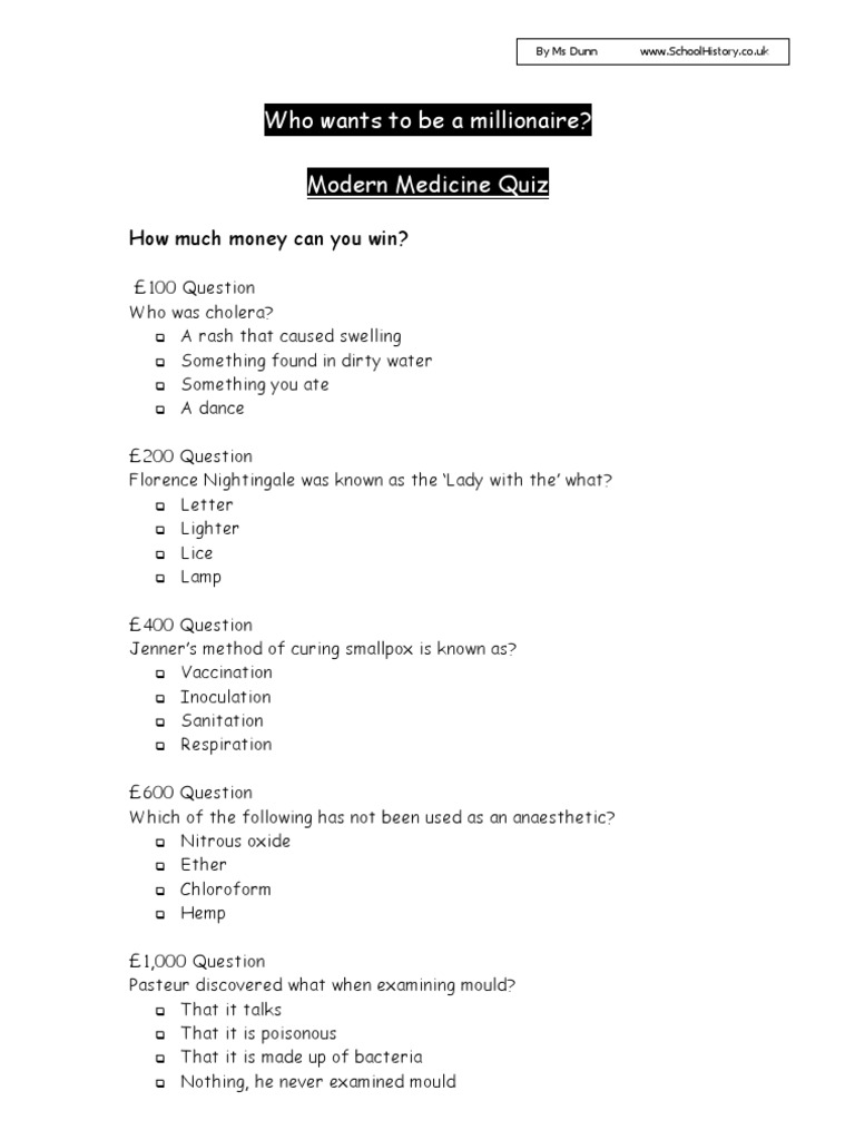 Medical Quiz: Who Wants to Be a Millionaire? | PDF | Medicine | Health ...