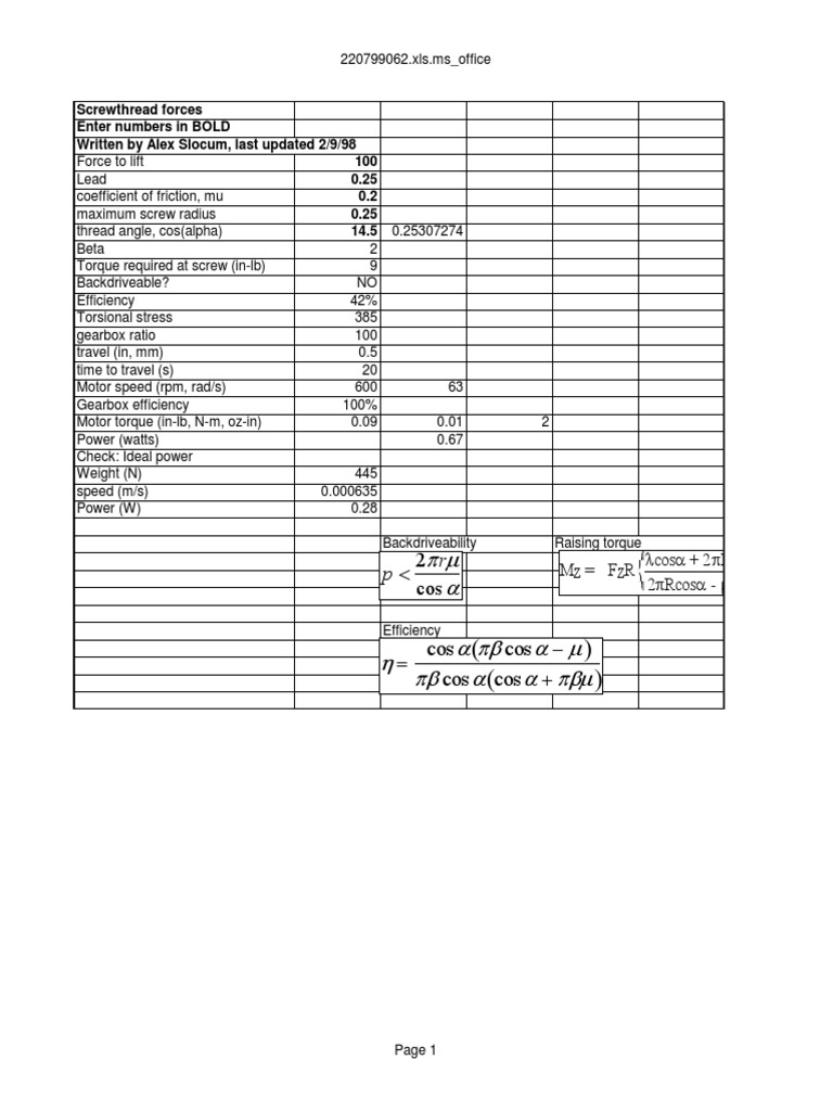 Power Screw Calculation | PDF