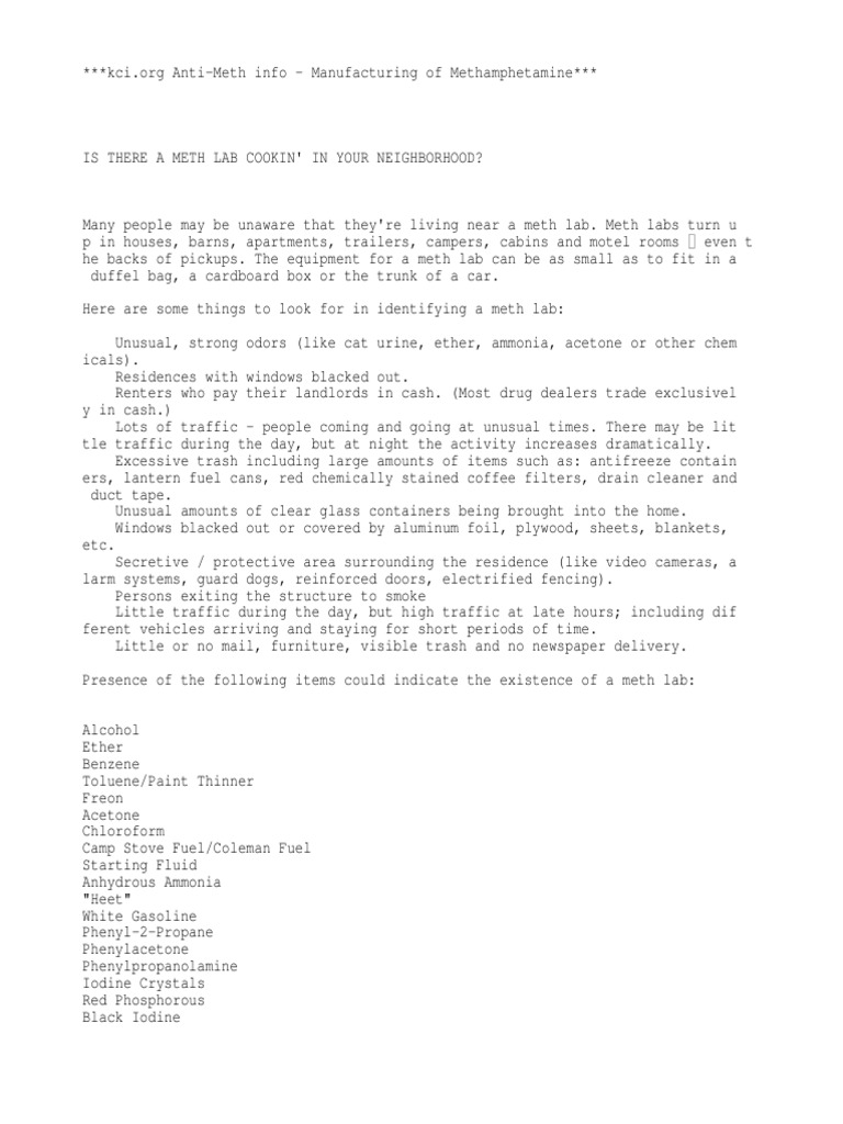 Identify Local Meth Labs: Warning Signs | PDF | Chemical Substances ...