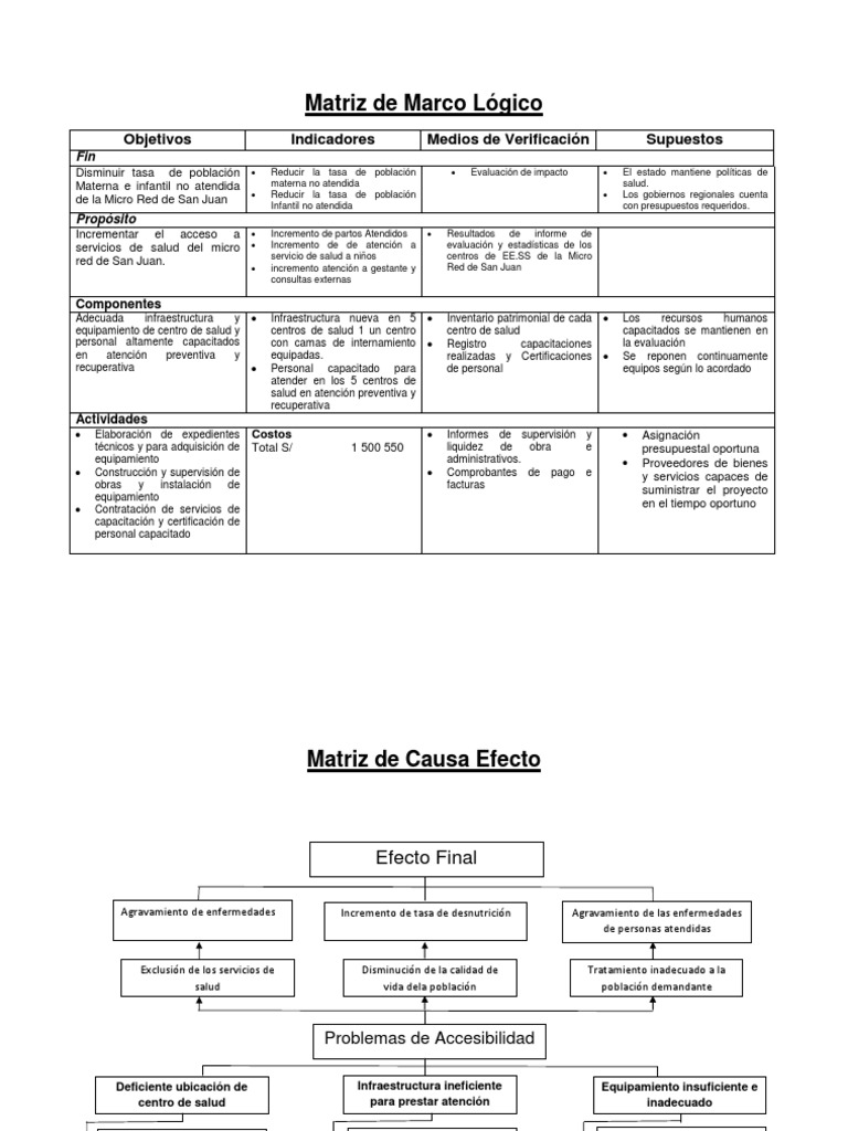 Matriz de Marco Lógico | PDF | Hospital | Presupuesto