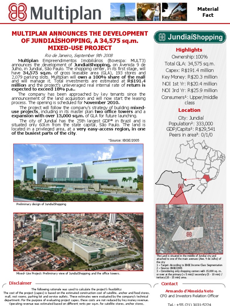 Multiplan FR Shopping Jundiai 20080909 Eng | PDF | Shopping Mall | Revenue