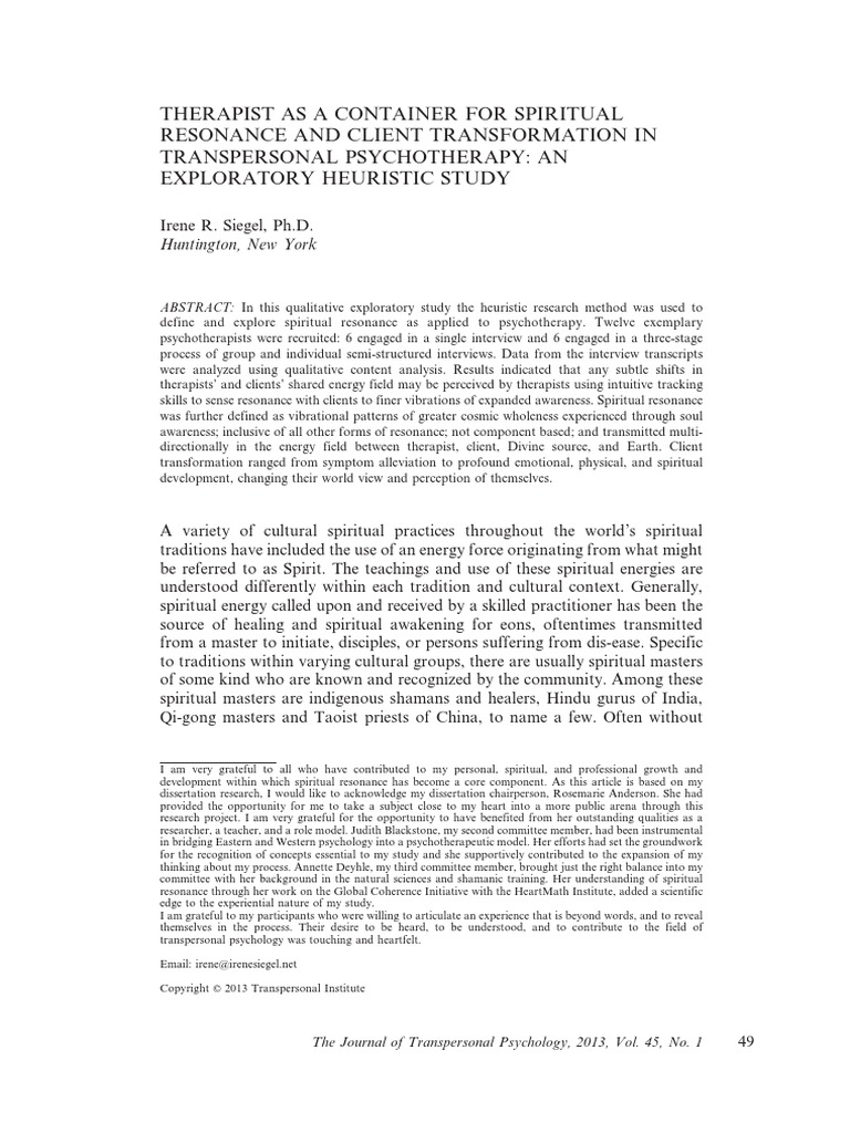 Therapist As A Container For Spiritual Experience | PDF | Transpersonal ...