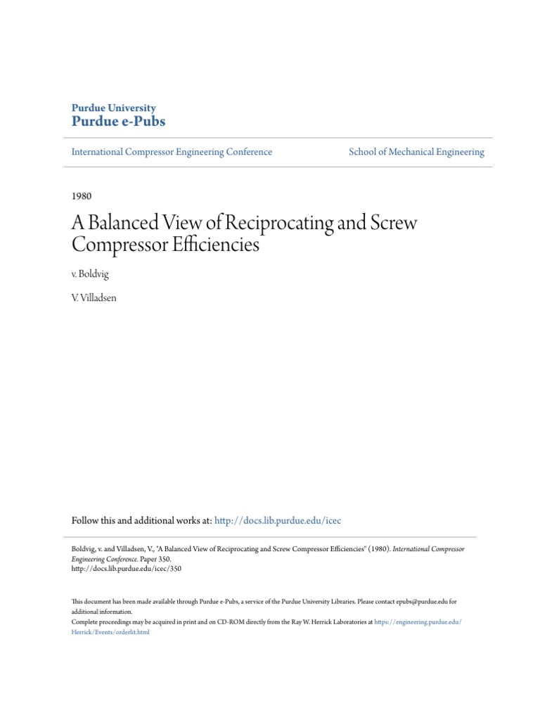 A Balanced View of Reciprocating and Screw Compressor Efficiencie | PDF ...