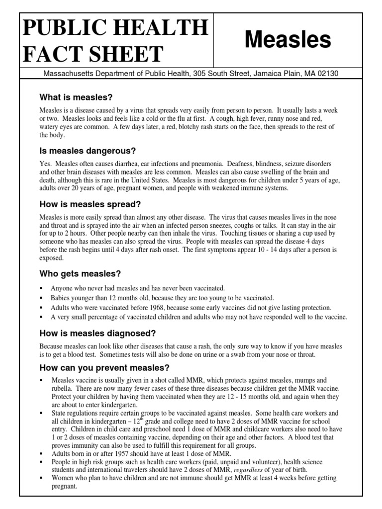 Measles Public Health Fact Sheet | PDF