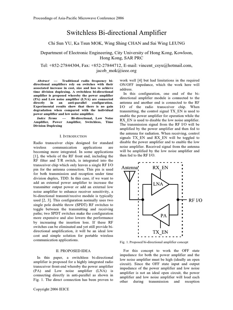 Switchless Bi-Directional Amplifier | PDF | Amplifier | Bipolar ...