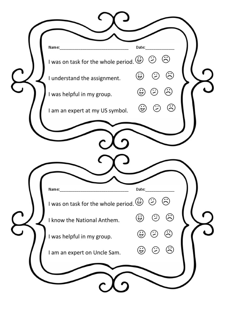 Student Teaching - Us Symbols Self Assessment | PDF