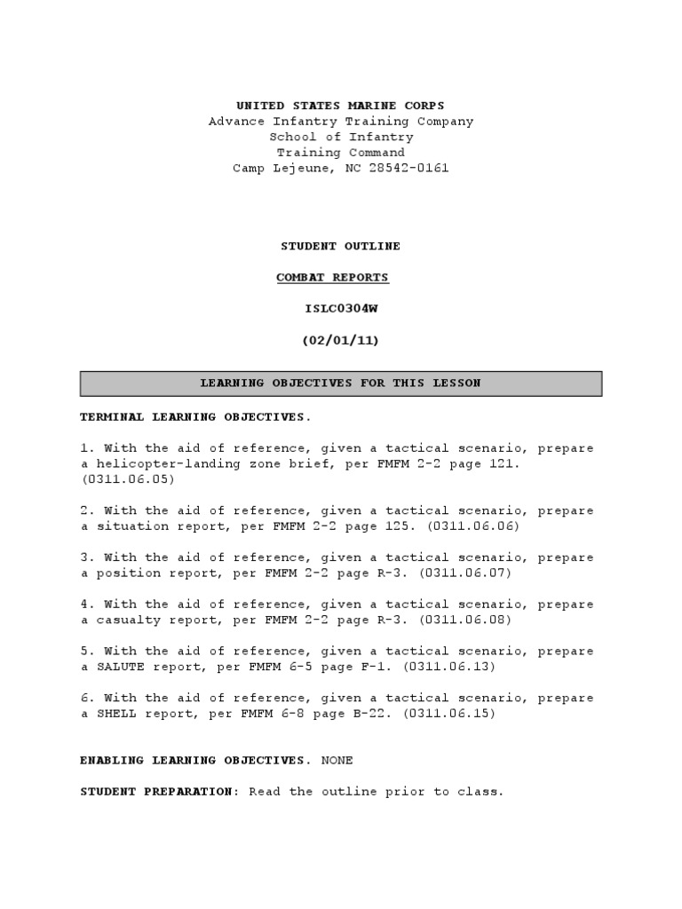 Combat Reports SO | Military Science | Marines