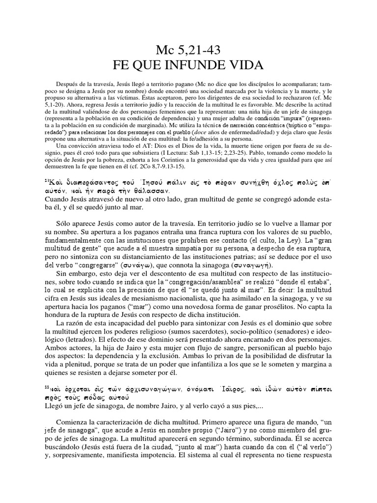 Marcos 5,21 43 | PDF | Fe | Jesús
