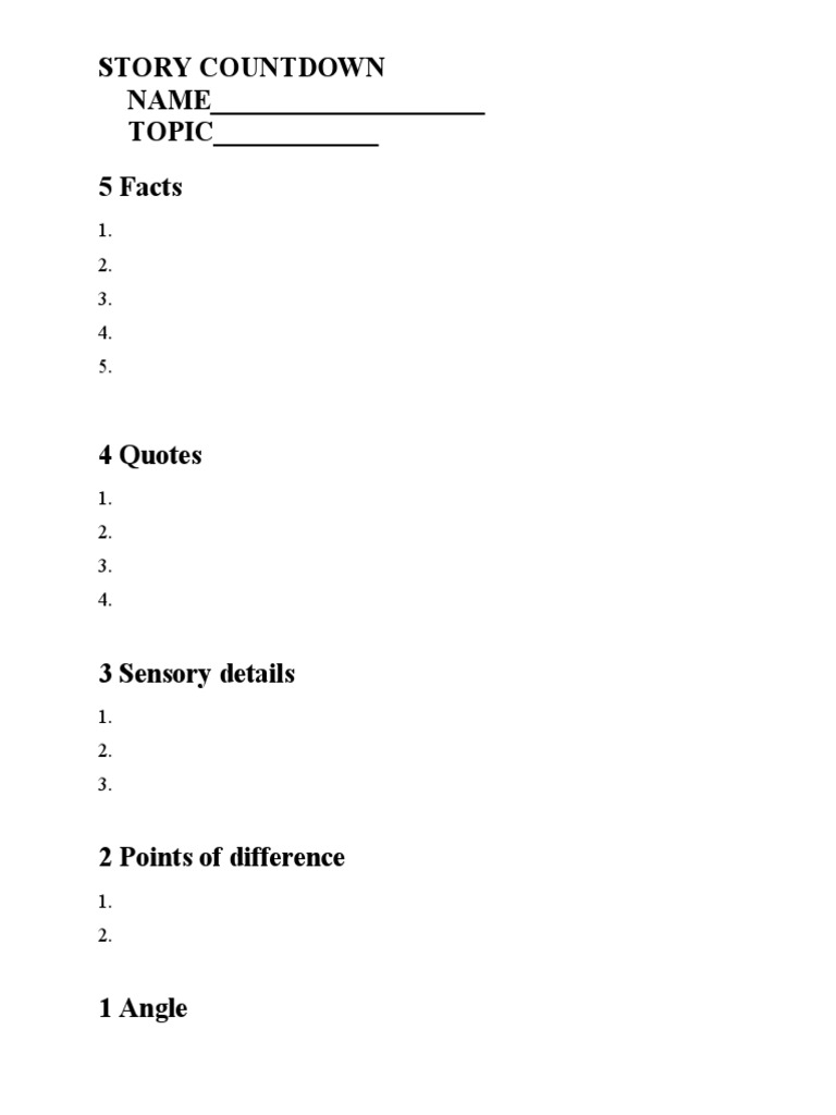 Story Countdown NAME - TOPIC - 5 Facts | PDF