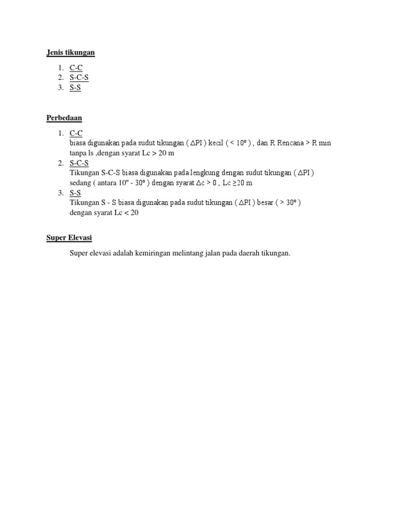 Jenis Tikungan dan Super Elevasi | PDF