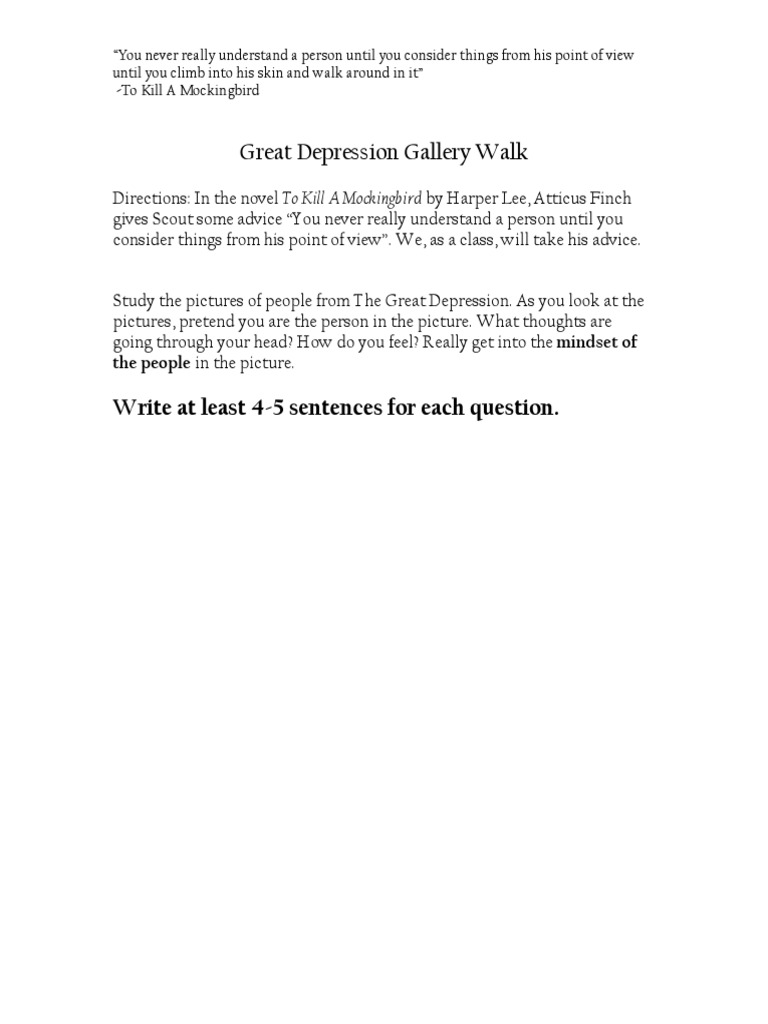 Great Depression Gallery Walk | PDF | To Kill A Mockingbird