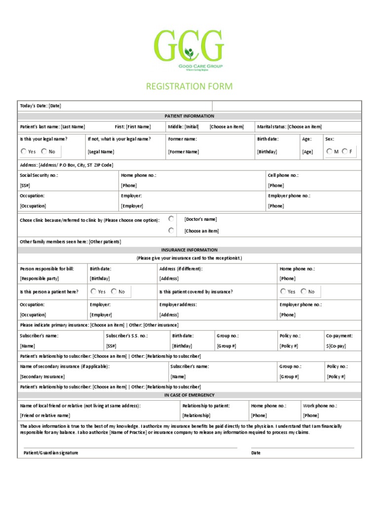 Patient Registration Form Template | PDF | Law