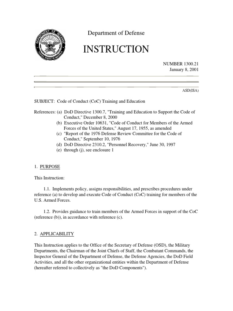 Code of Conduct | PDF | Prisoner Of War | United States Secretary Of ...