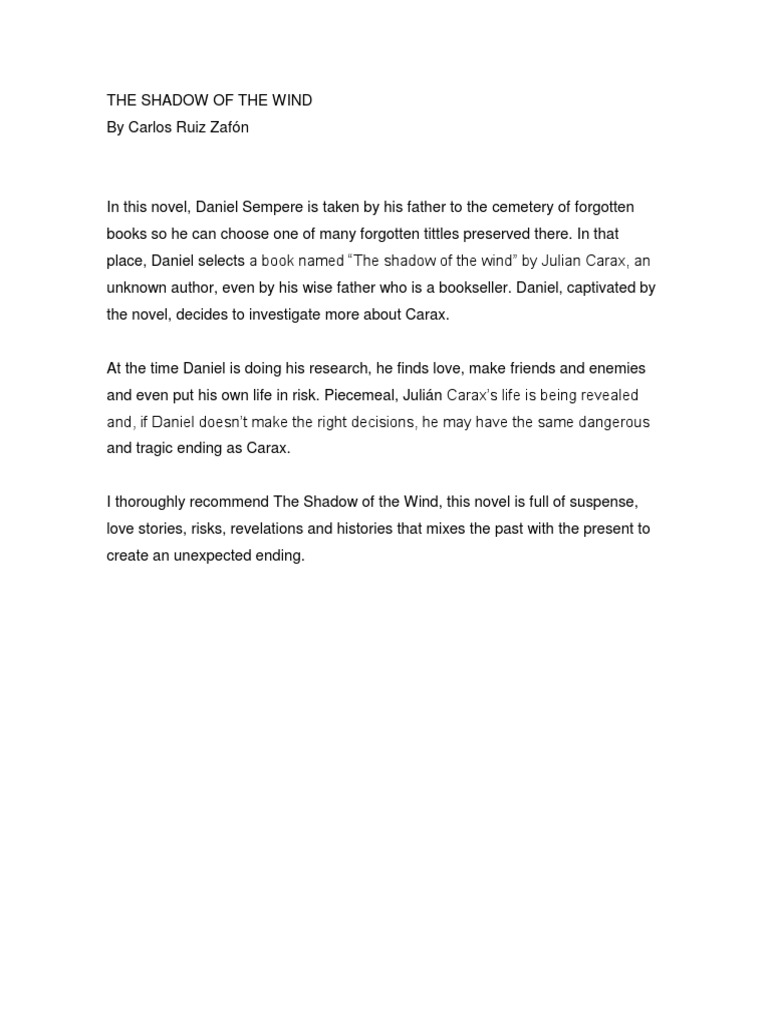 Synopsis The Shadow of The Wind | PDF | Poetry