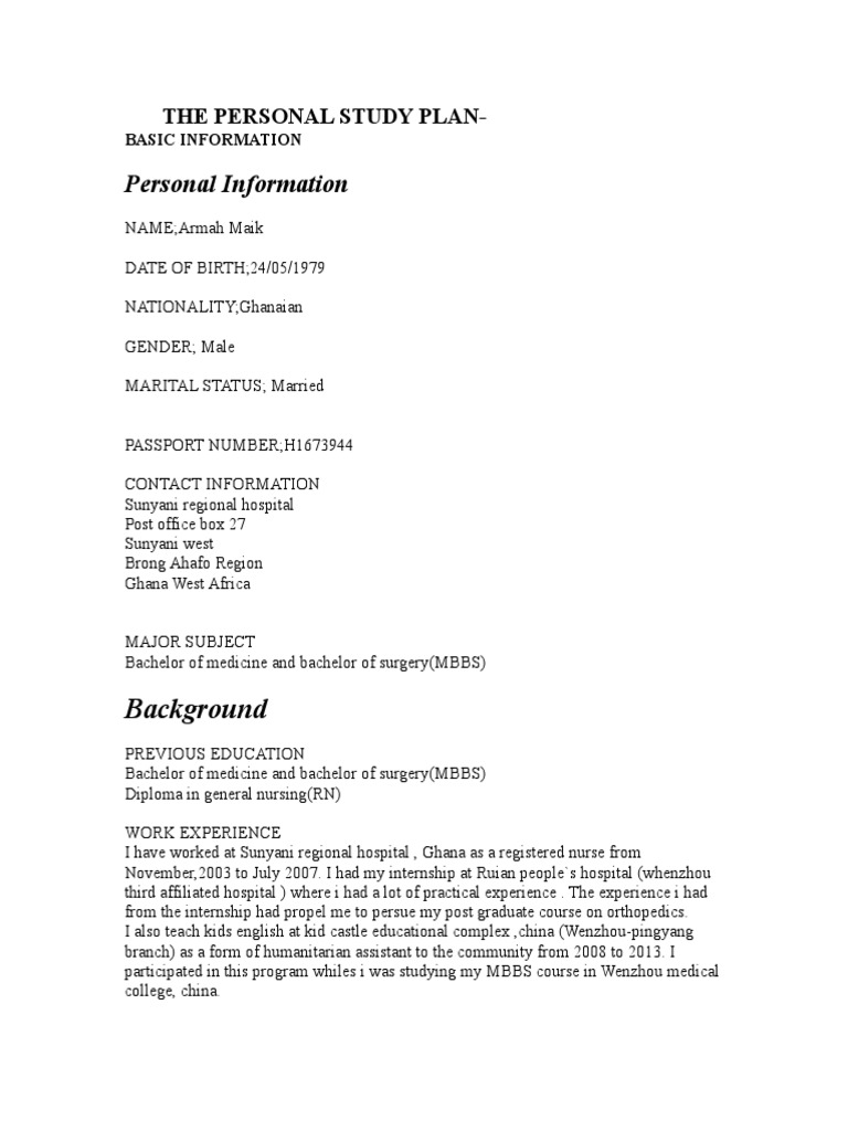 The Personal Study Plan | PDF | Physical Therapy | Surgery