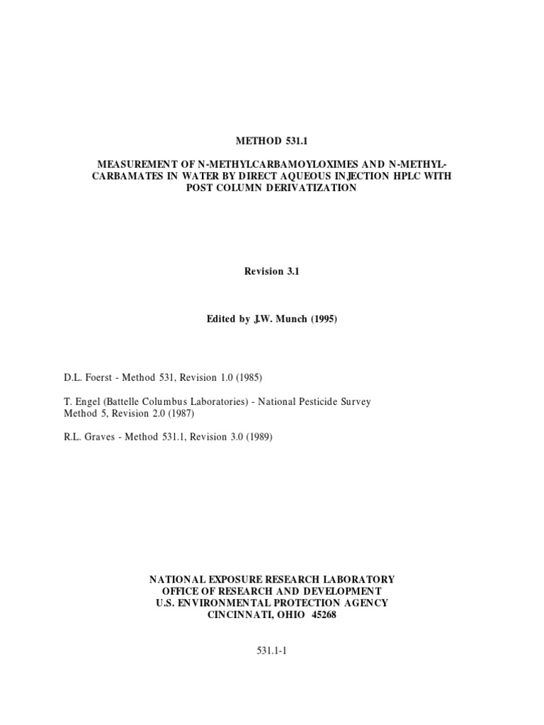 EPA Method 531.1 (Carbamate in Water) | PDF | High Performance Liquid ...