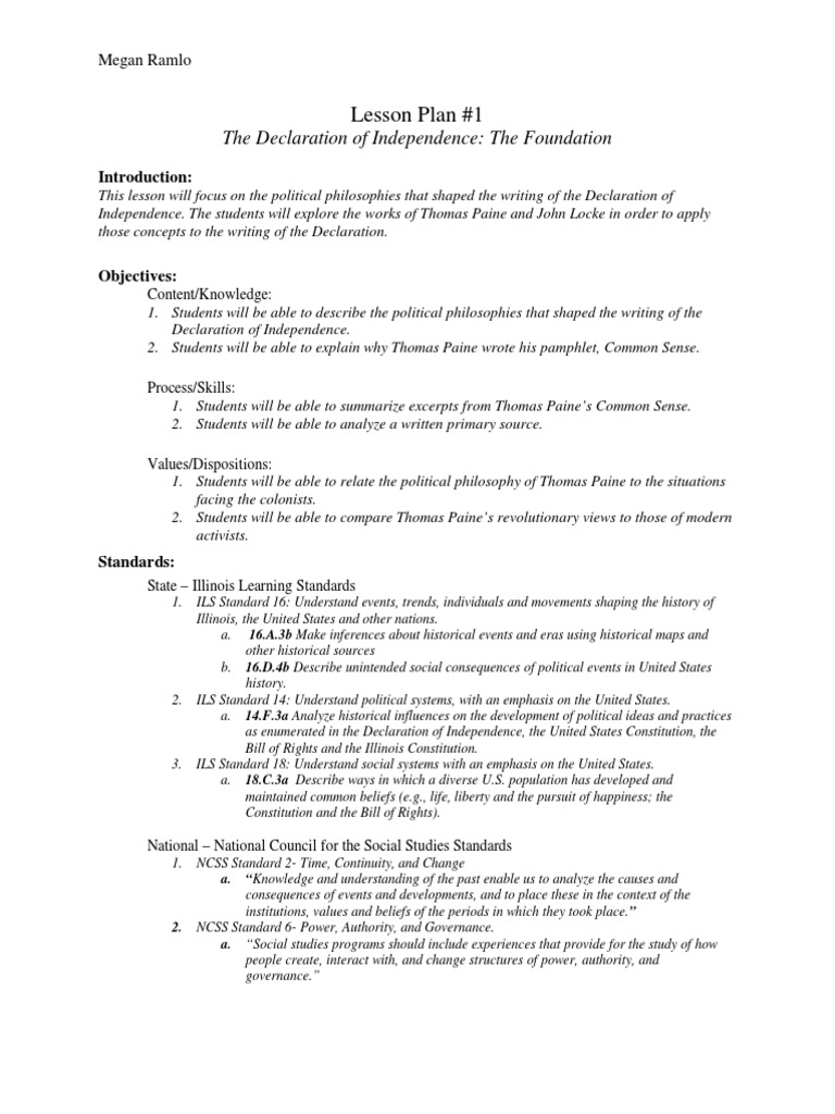 Lesson Plan 1 5e | PDF | Thomas Paine | United States Declaration Of ...