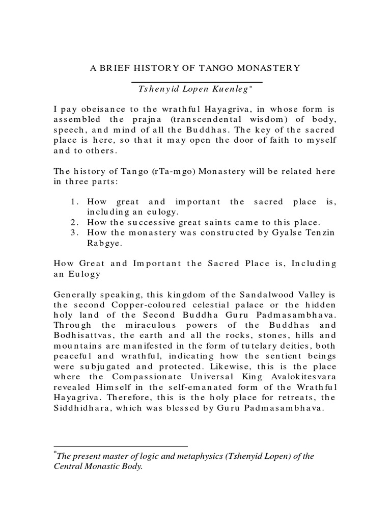 A Brief History of Tango Monastery | PDF | Indian Religions | Vajrayana