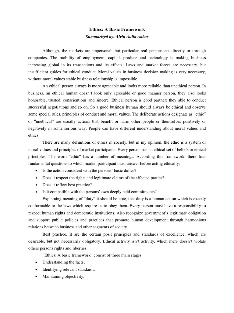 Basic Ethical Framework in Business | PDF | Value (Ethics) | Morality