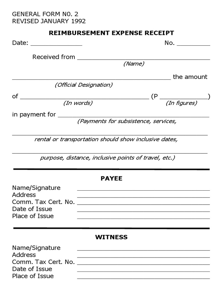 Reimbursement Expense Receipt: (Name) | PDF