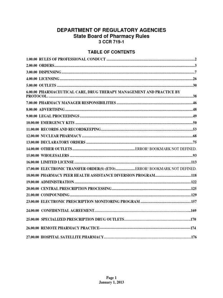 Colorado Pharmacy Board Rules 2013 | PDF