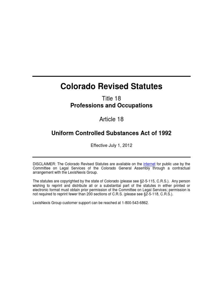 Colorado CRS 18 18 - Uniform Controlled Substances Acto of 1992 ...