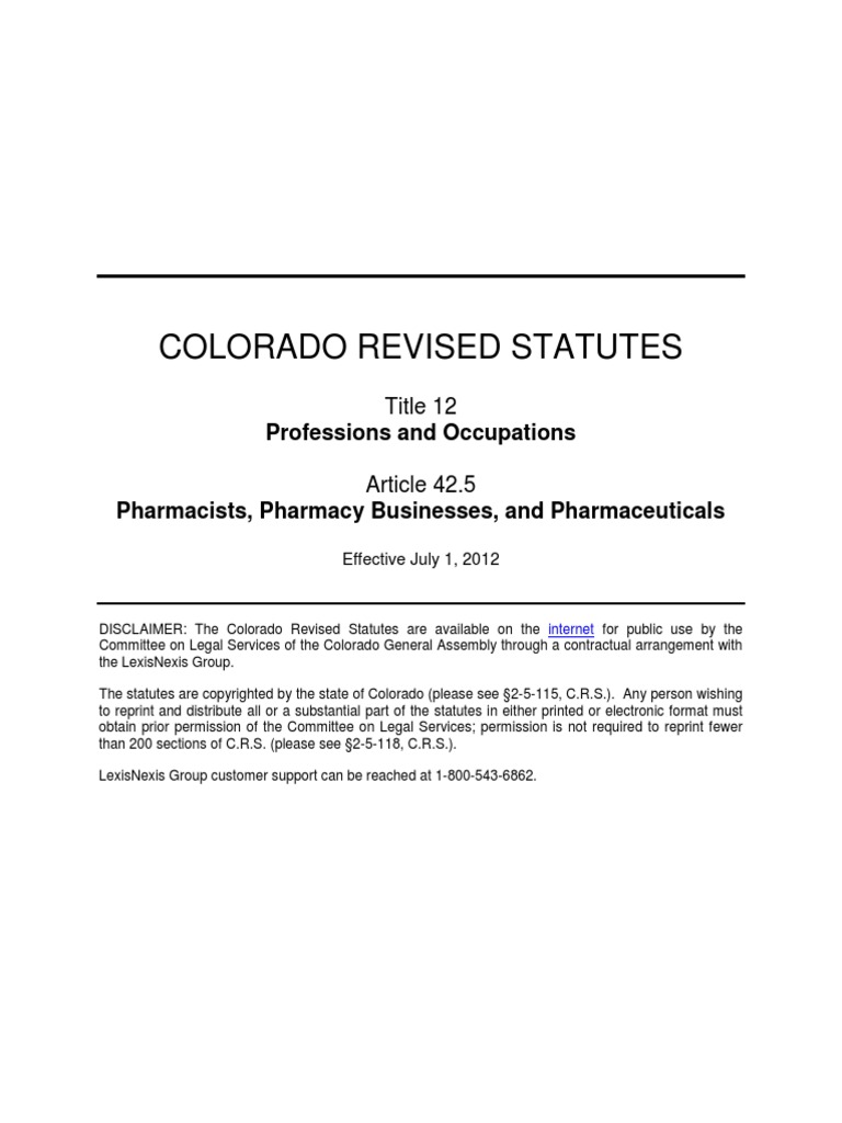 Colorado Revised Statutes (CRS 12 42.5) Title 12 Article 42.5 ...