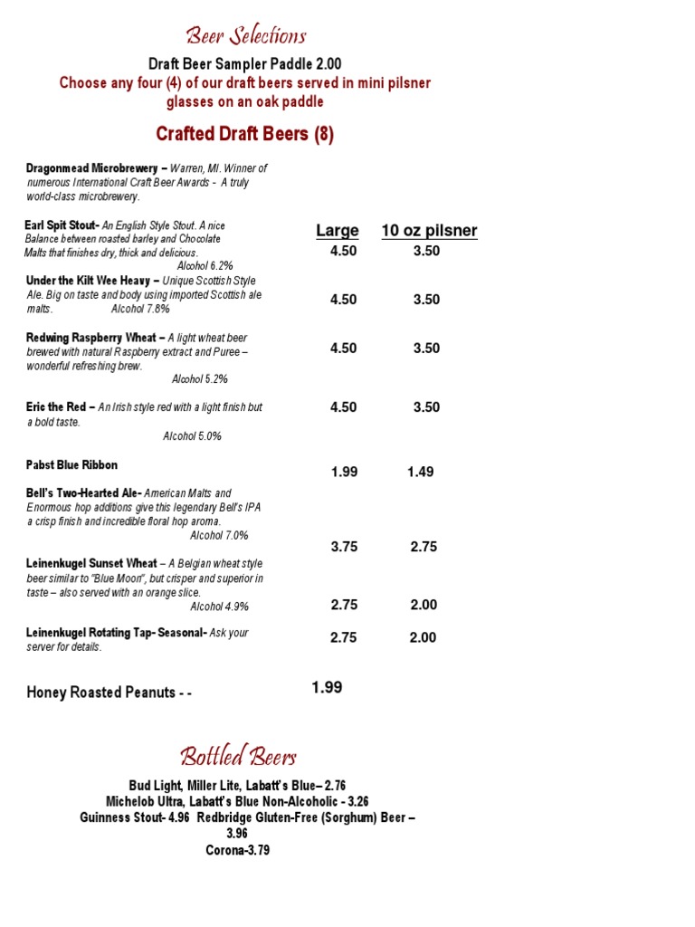 Raven Cafe Alcohol Menu | PDF | Anheuser Busch Brands | Beer