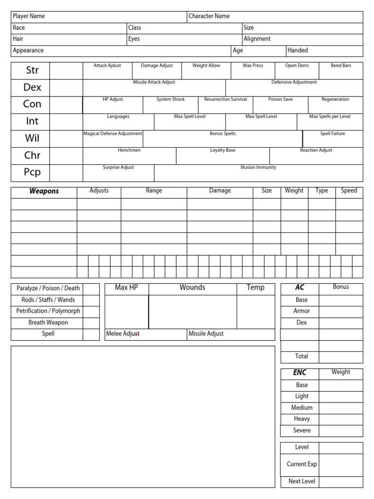 Advanced Dungeons and Dragons Character Sheet. | PDF