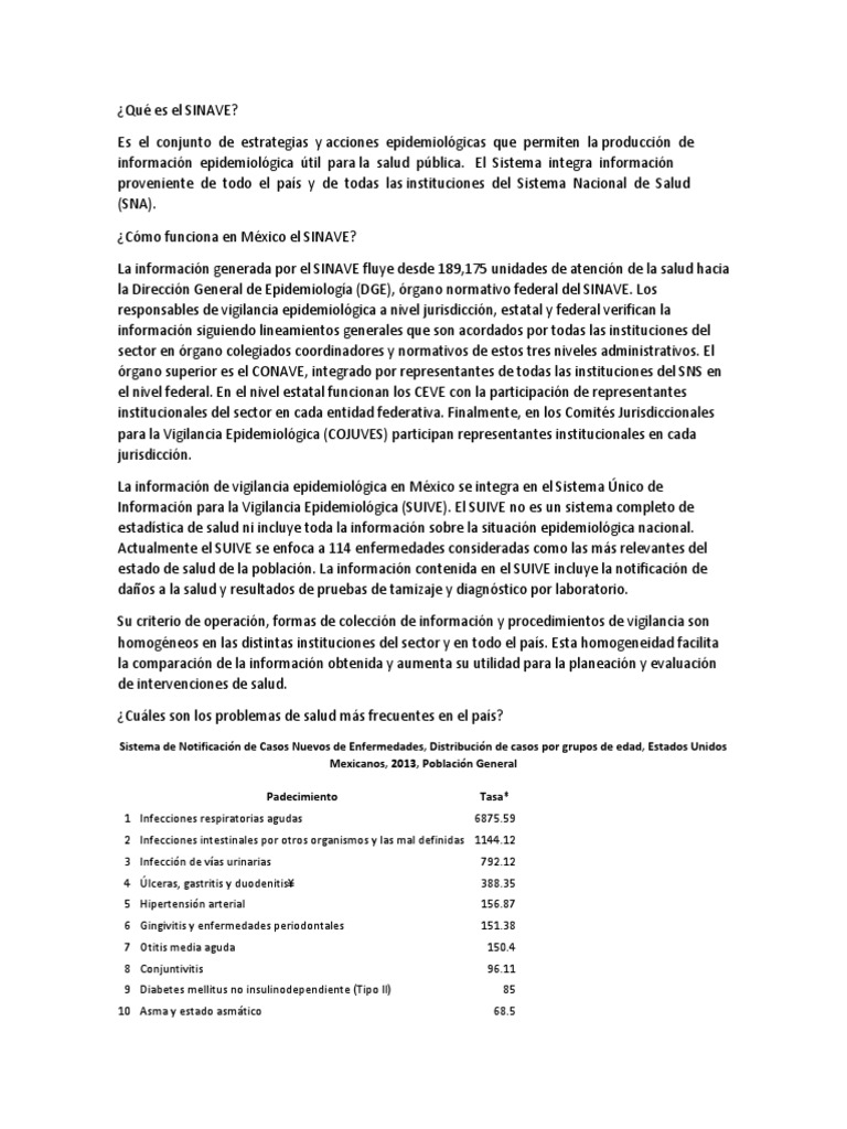 Funcionamiento del SINAVE en México | PDF | Epidemiología ...