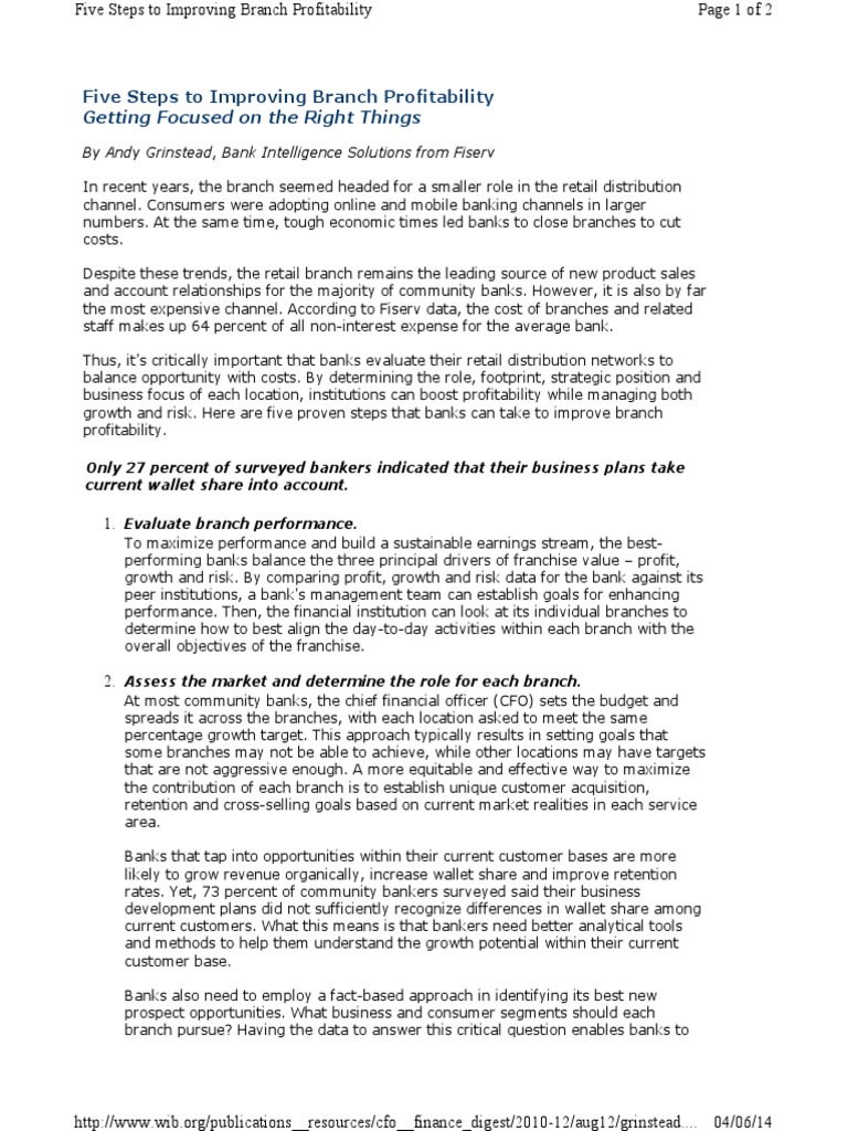 Branch Profitability | PDF | Employee Retention | Banks
