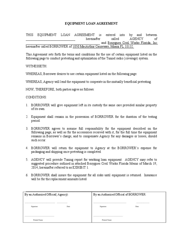 Equipment Loan Agreement Template | PDF | Finance & Money Management | Law
