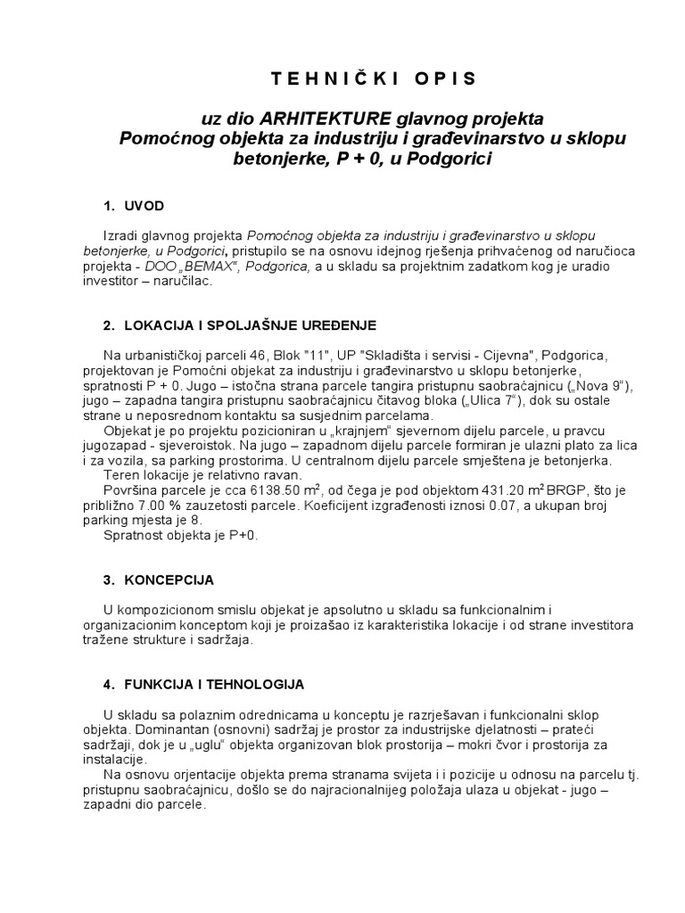 Tehnicki Opis Bemax | PDF