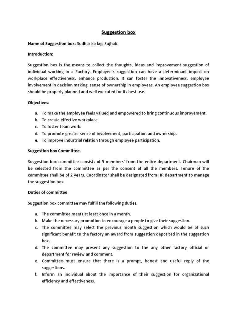 Suggestion Box | PDF | Employment | Evaluation