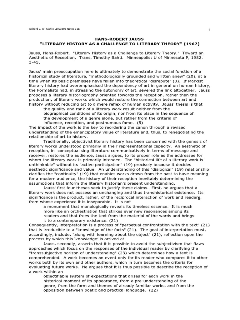 An Analysis of Hans-Robert Jauss' Theory of the Horizon of Expectations ...