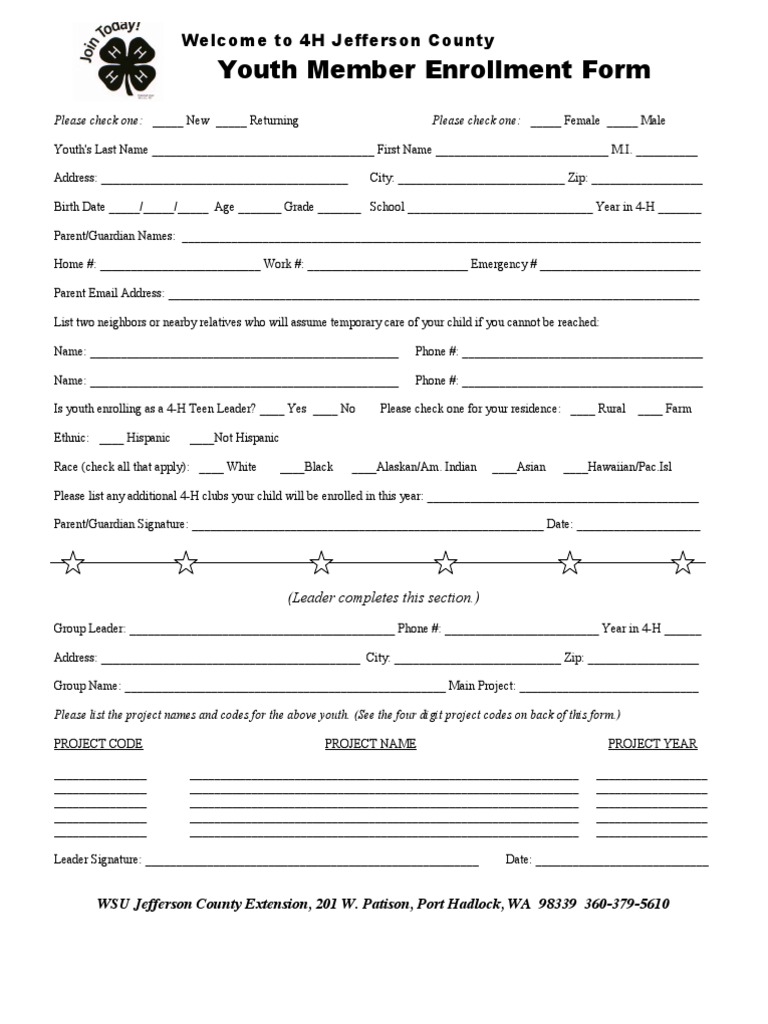 4-H Youth Enrollment Form | Download Free PDF | Race And Ethnicity In ...