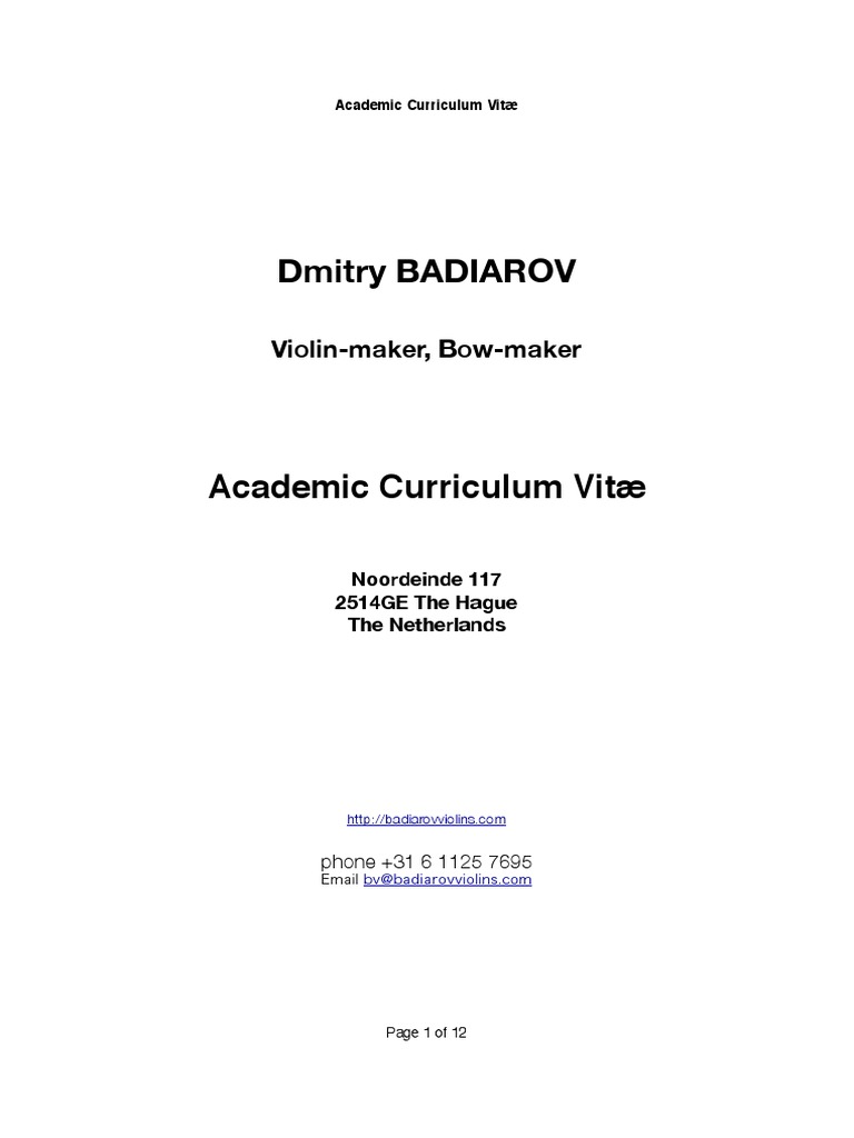 Violin Maker's Academic CV | PDF | Violin | Chamber Music