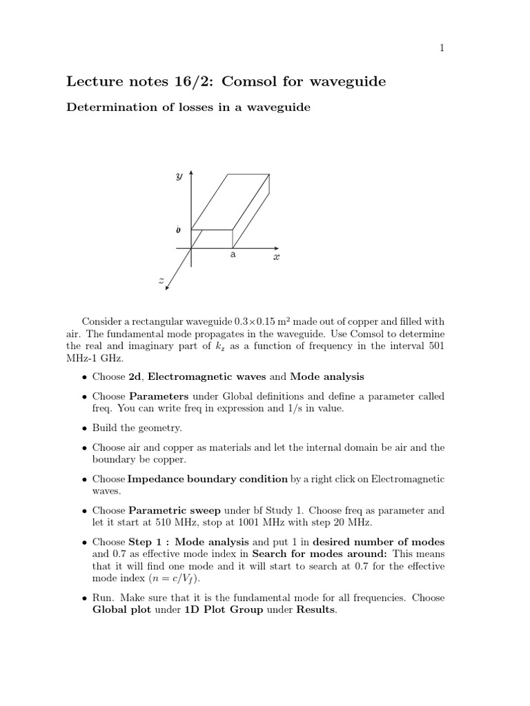 Comsol Analysis of Waveguide Modes | PDF | Waveguide | Hertz