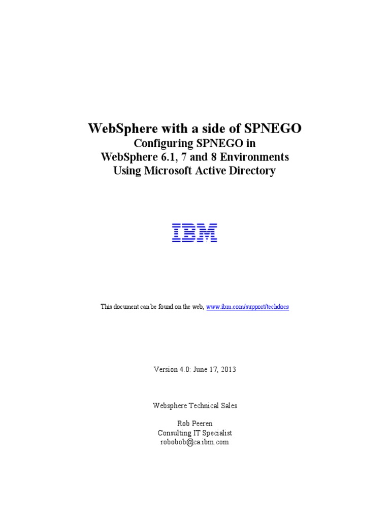 WebSphere With A Side of SPNEGO V4 | PDF | Active Directory | Web Server